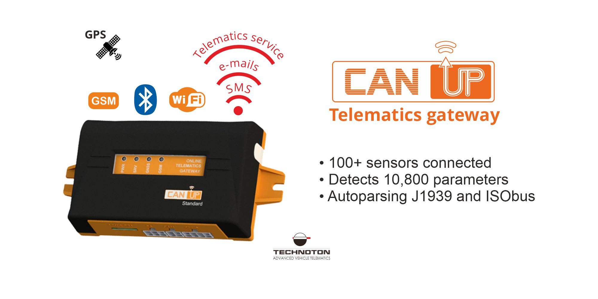 CANUp telematics gateway. 10,000+ machinery operation parameters.